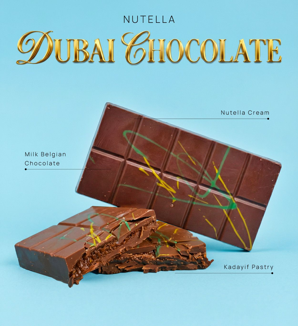 Dubai Chocolate Bar – Nutella – Freckleberry Chocolate Factory